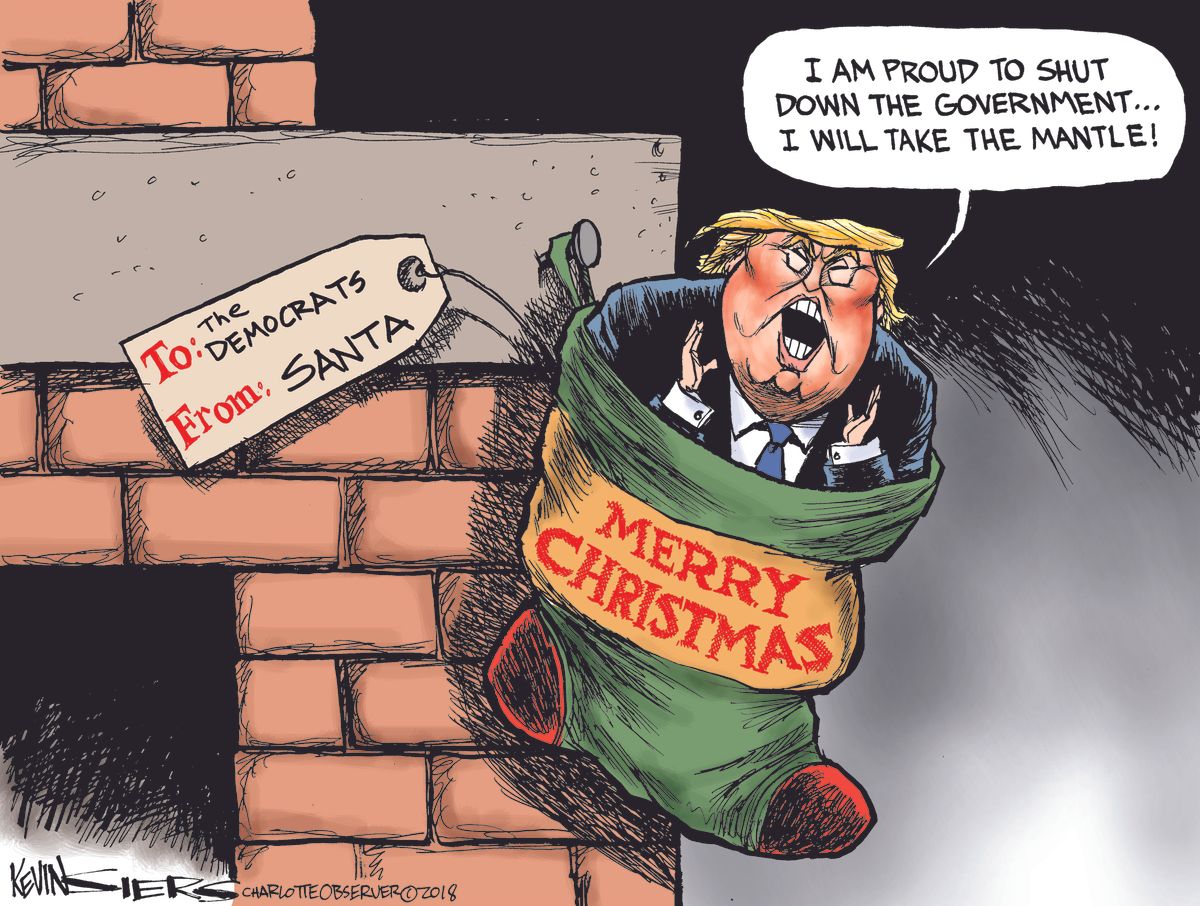 Political cartoon U.S. Trump Christmas stocking to Democrats from Santa ...
