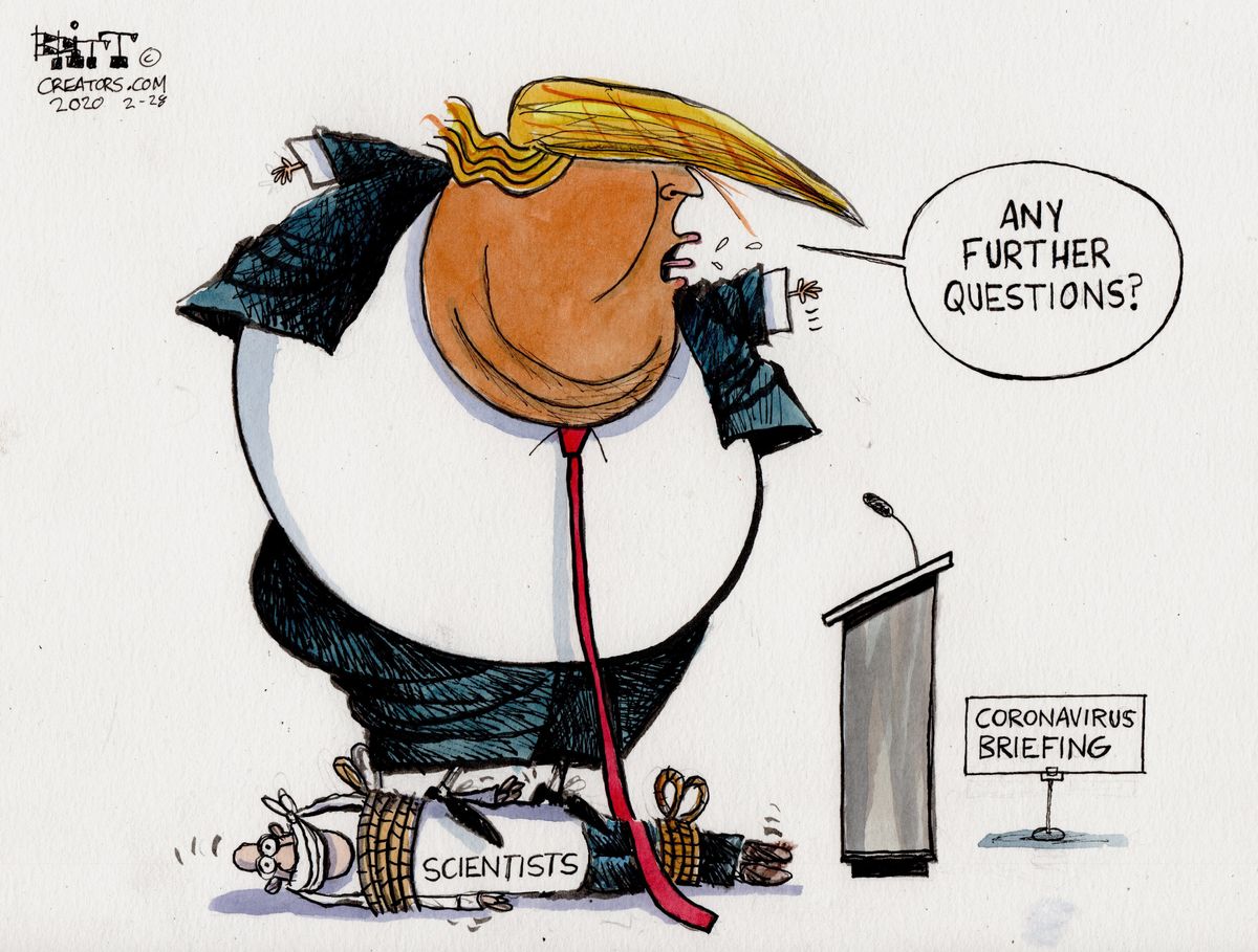 Political Cartoon U.S. coronavirus briefing Trump silence scientists ...