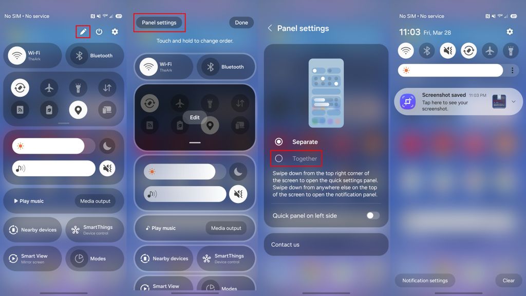 How to change back to a single notification and quick settings panel on ...