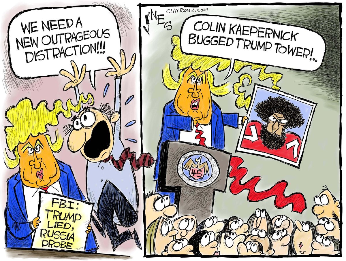 Political cartoon U.S. Trump scandal distractions Obama wiretap Colin ...