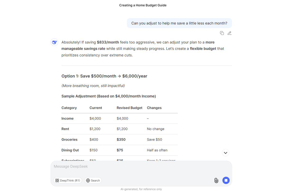 These are the 10 prompts in DeepSeek to help you create a budget | Tom ...