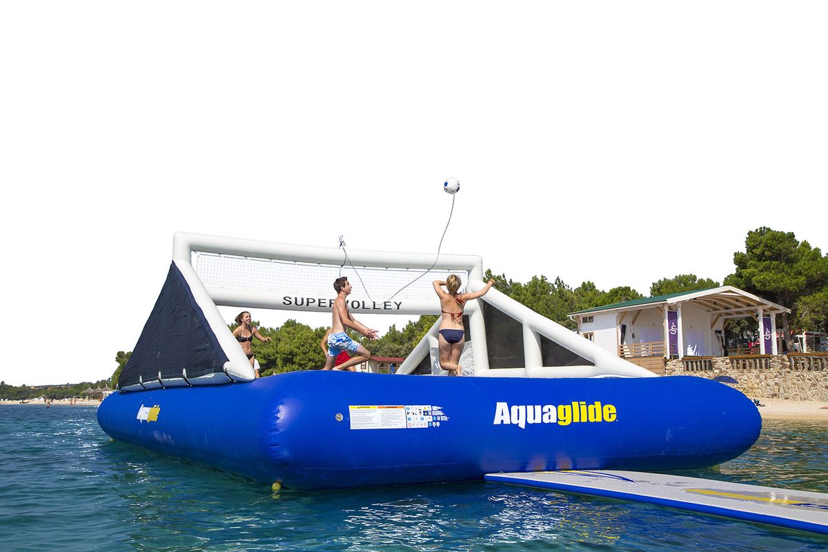 For those who have everything: Floating trampoline volleyball court ...