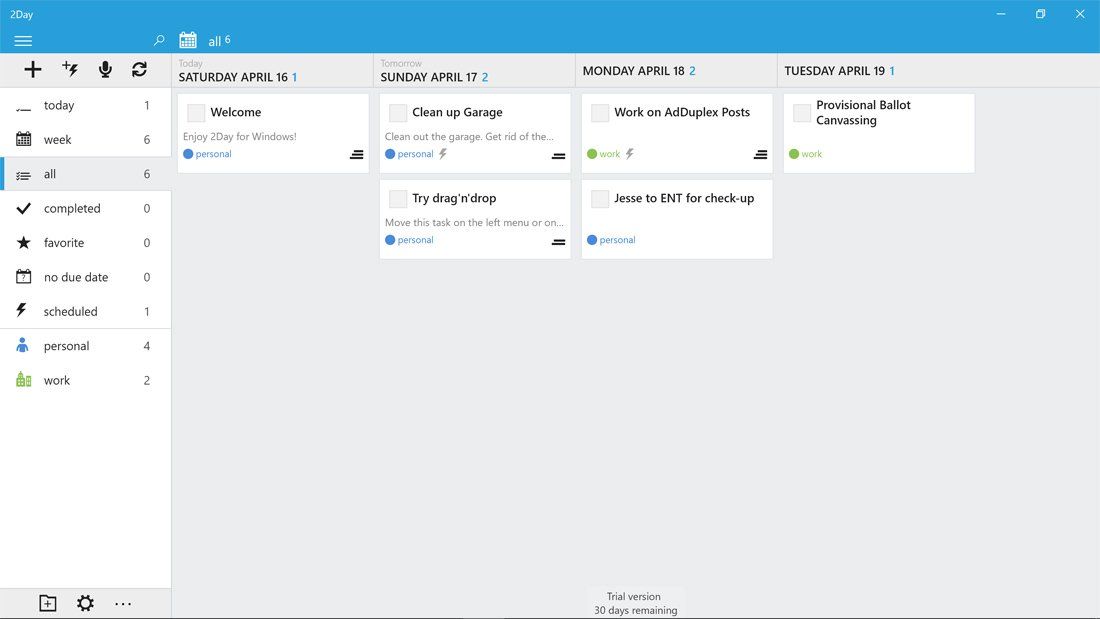 Organize your life with the task manager 2Day for Windows Phone and PC ...