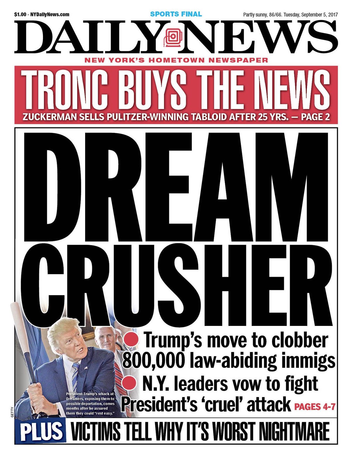 The New York Daily News is being sold to Tronc for the same price as a ...