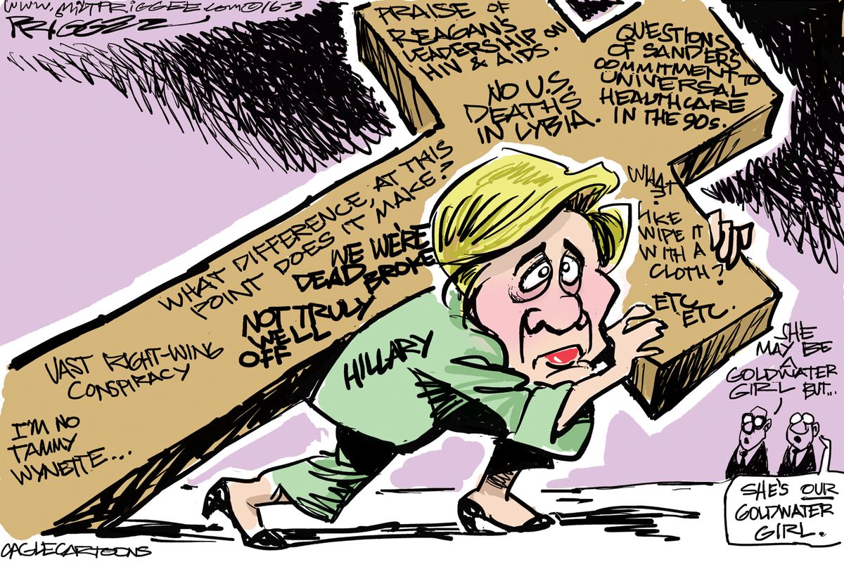 Political Cartoon U.S. Hillary Burdens | The Week