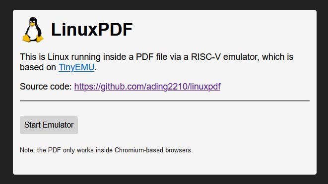 Minimal Linux Os Runs In A 6mb Pdf Document In Chrome — Linuxpdf Leverages Risc V Emulator Tom