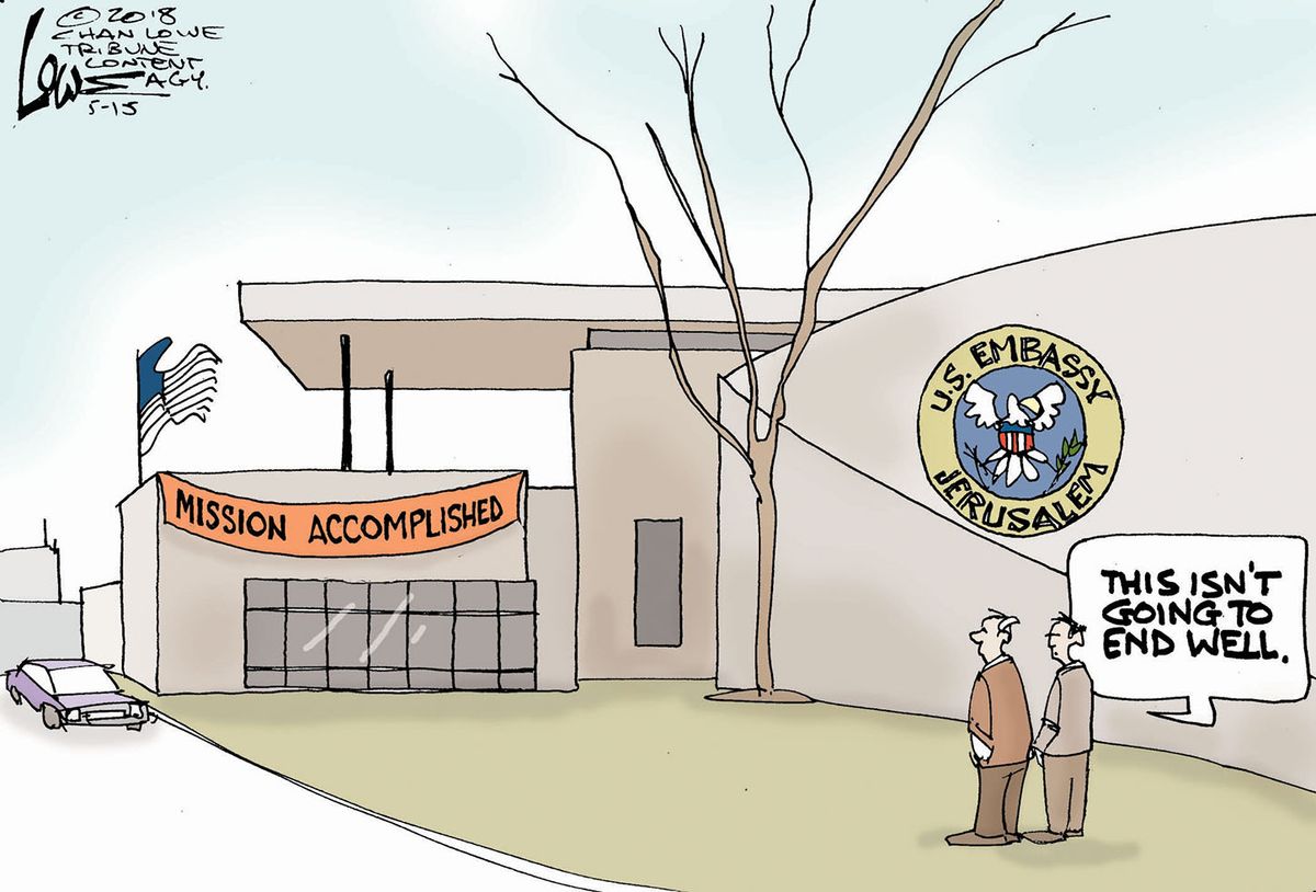 Political cartoon U.S. Jerusalem embassy Israel Palestine peace process ...