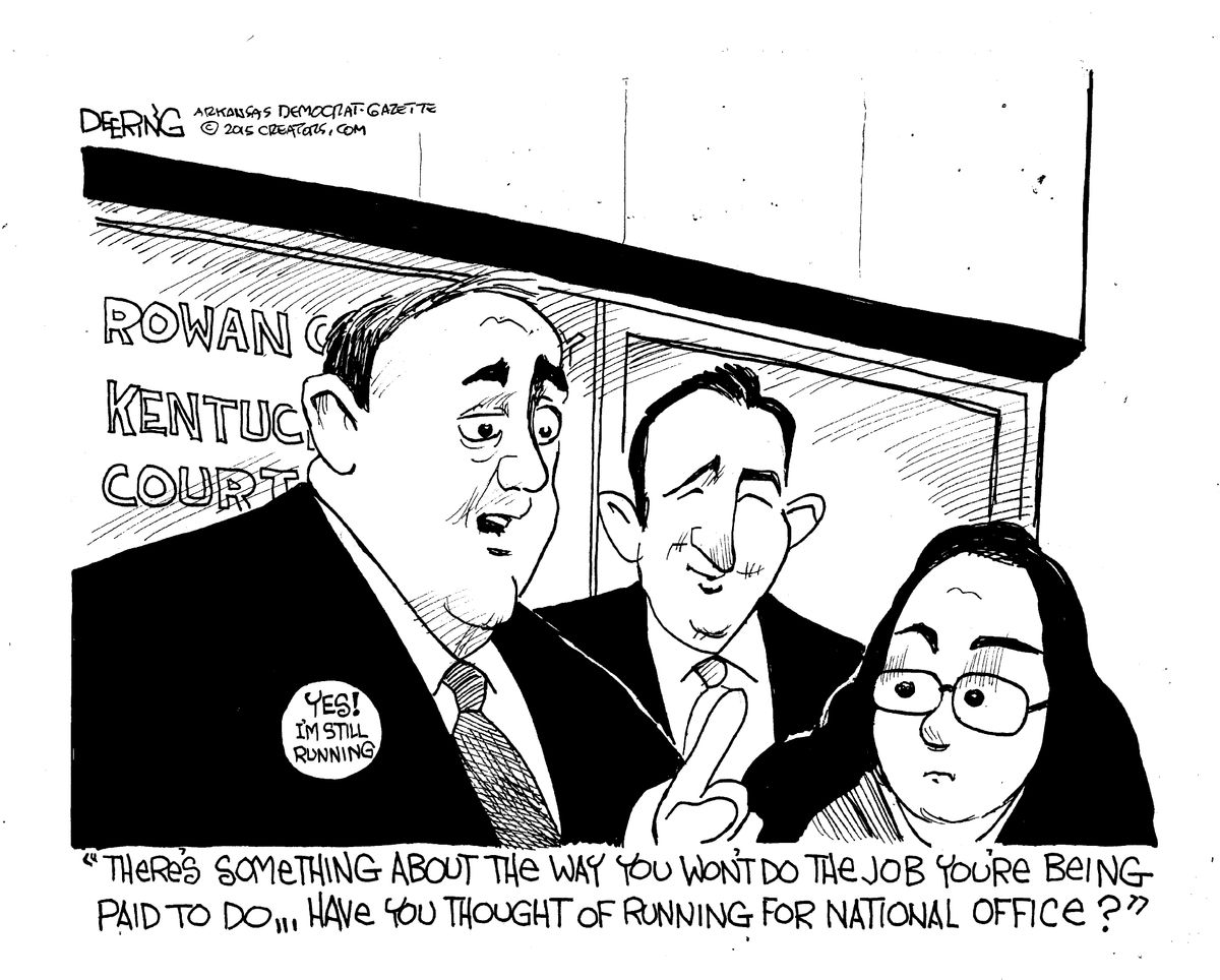 Political cartoon U.S. Kim Davis Mike Huckabee | The Week