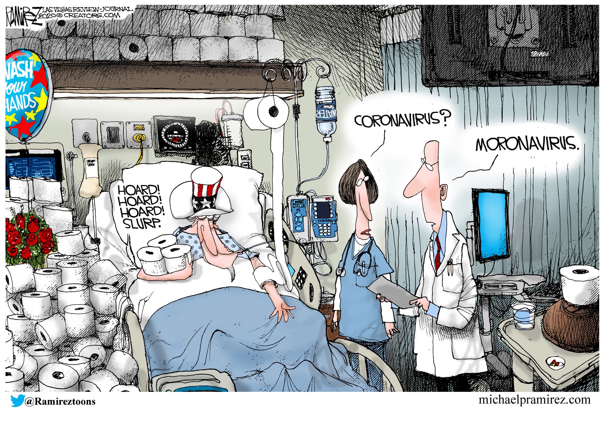 Editorial Cartoon U.S. Coronavirus Uncle Sam hoarders hospital doctors ...