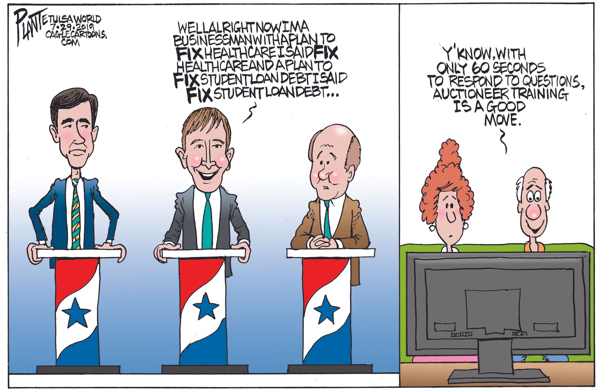 Political Cartoon U.S. Democratic Debate Limited Time Auctioneer ...