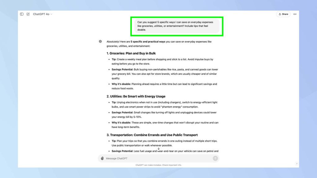 How to build a budget using ChatGPT | Tom's Guide