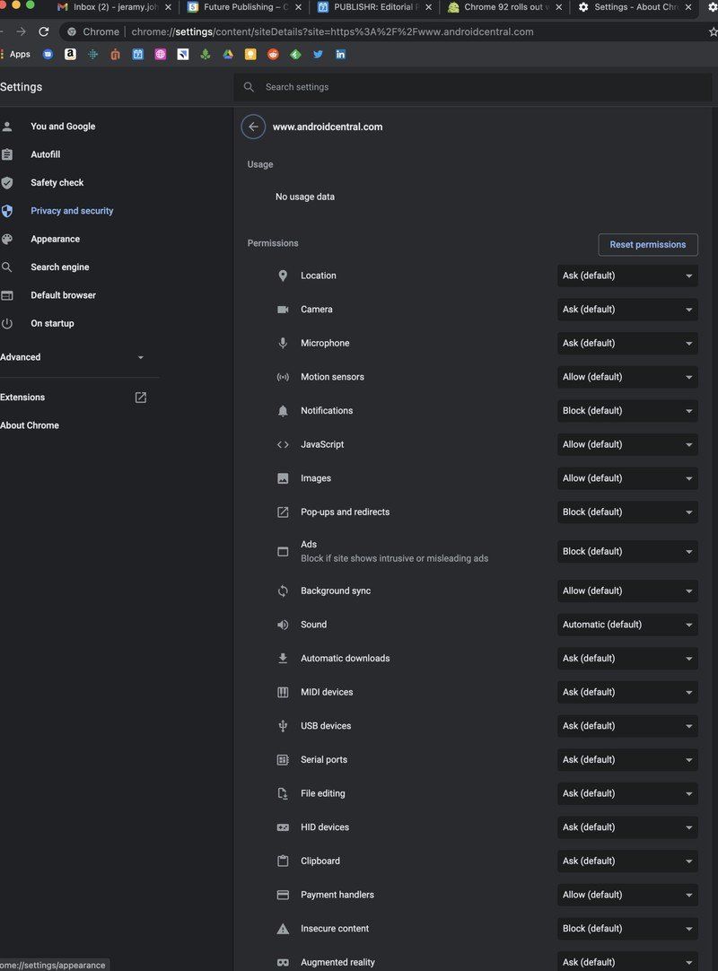 How to control privacy permissions per website in Google Chrome ...