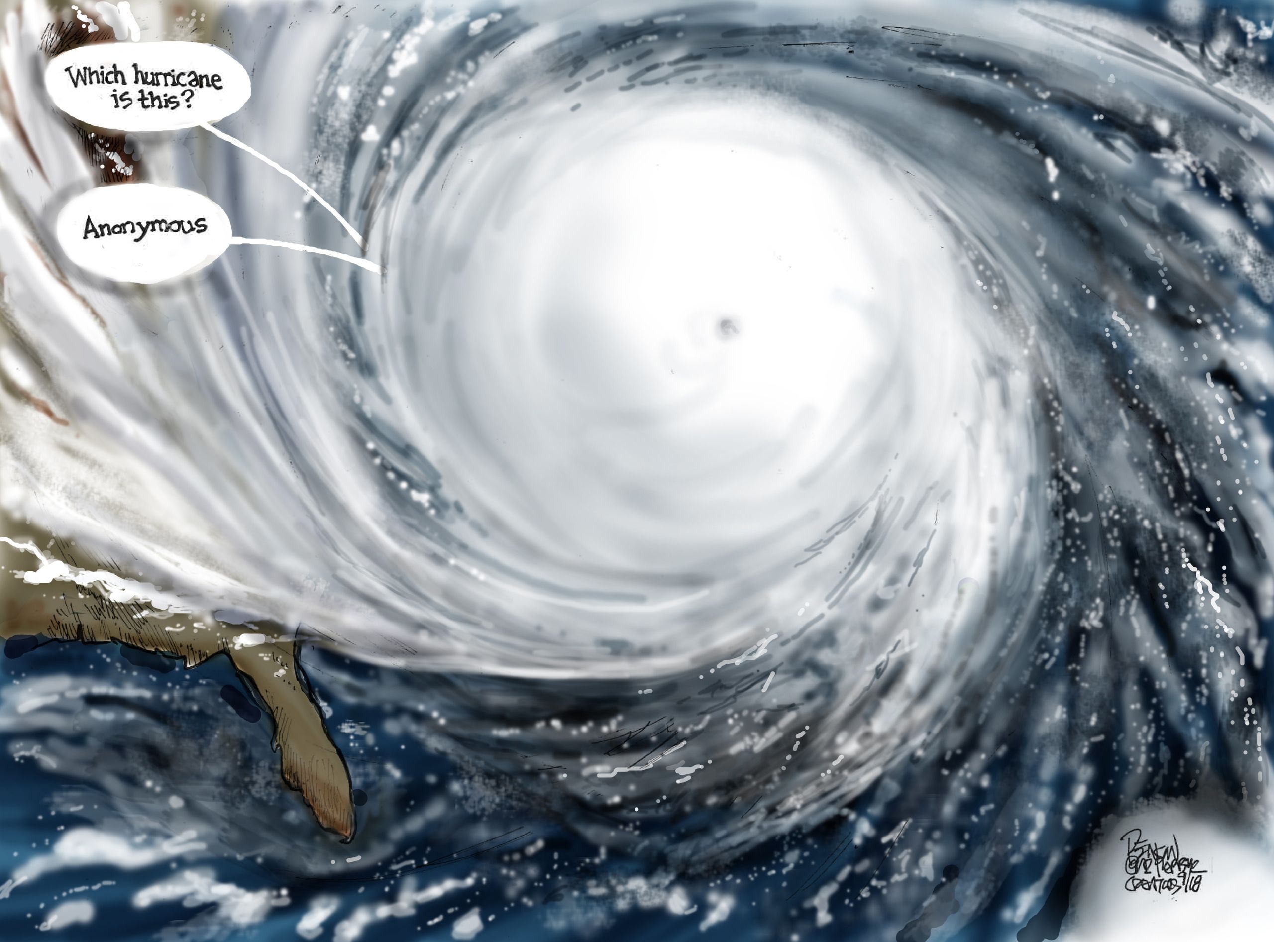 Editorial cartoon U.S. hurricanes anonymous NYT op-ed | The Week