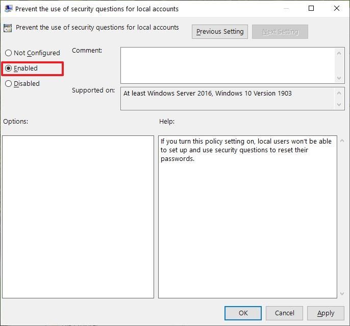 How To Disable Security Questions For Local Accounts On Windows 10 Windows Central