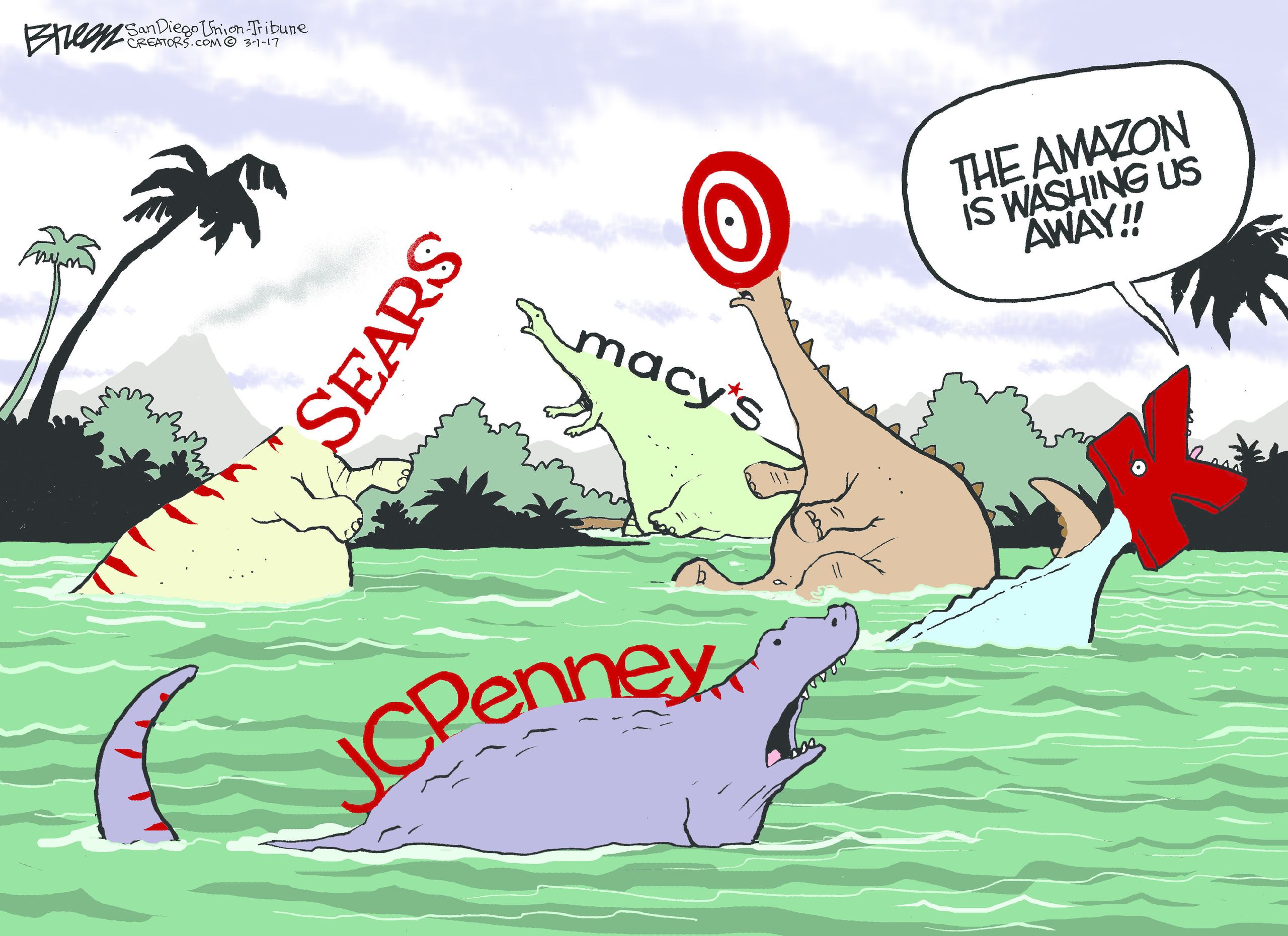 Editorial Cartoon U.S. Amazon destroys department stores Sears Macy's ...