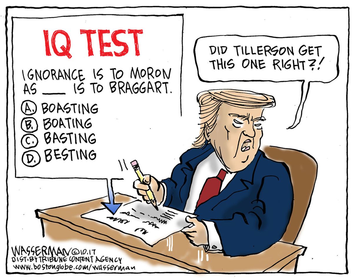 Political cartoon U.S. Trump Rex Tillerson moron | The Week