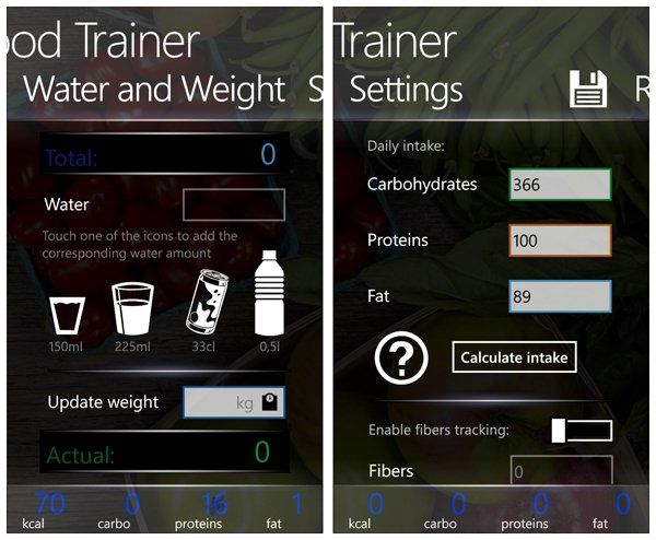 Personal Food Trainer, a daily calorie tracker for Windows Phone ...