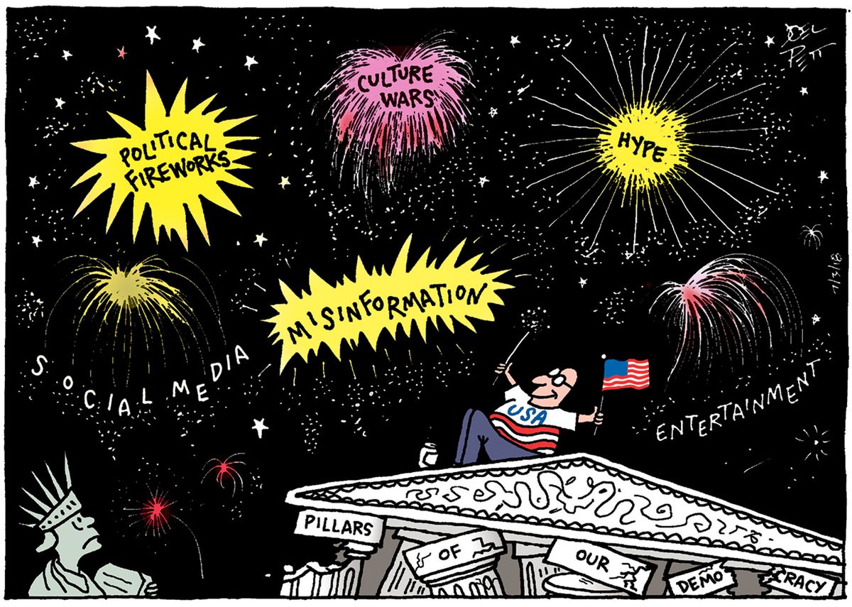 Editorial Cartoon U.S. Fourth of July political fireworks social media ...