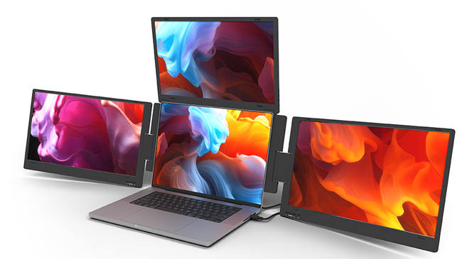 This foldable triple-screen laptop extender weighs under five pounds ...