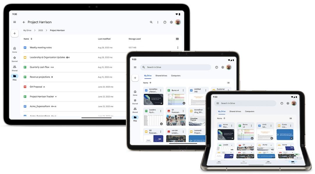 Google Drive brings a more PC-like experience to tablets and foldables ...
