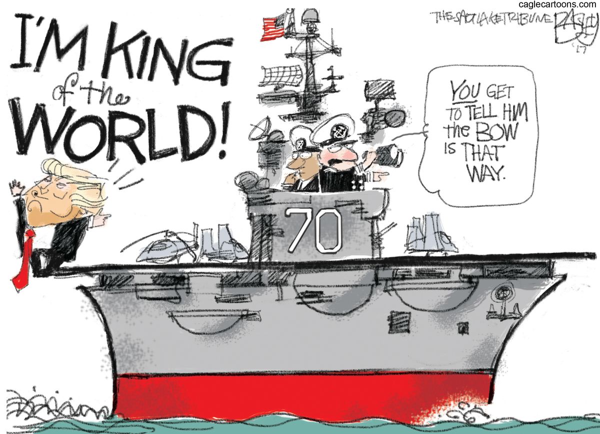 Political Cartoon U.S. Trump War Aircraft Carrier Titanic Leonardo Di ...