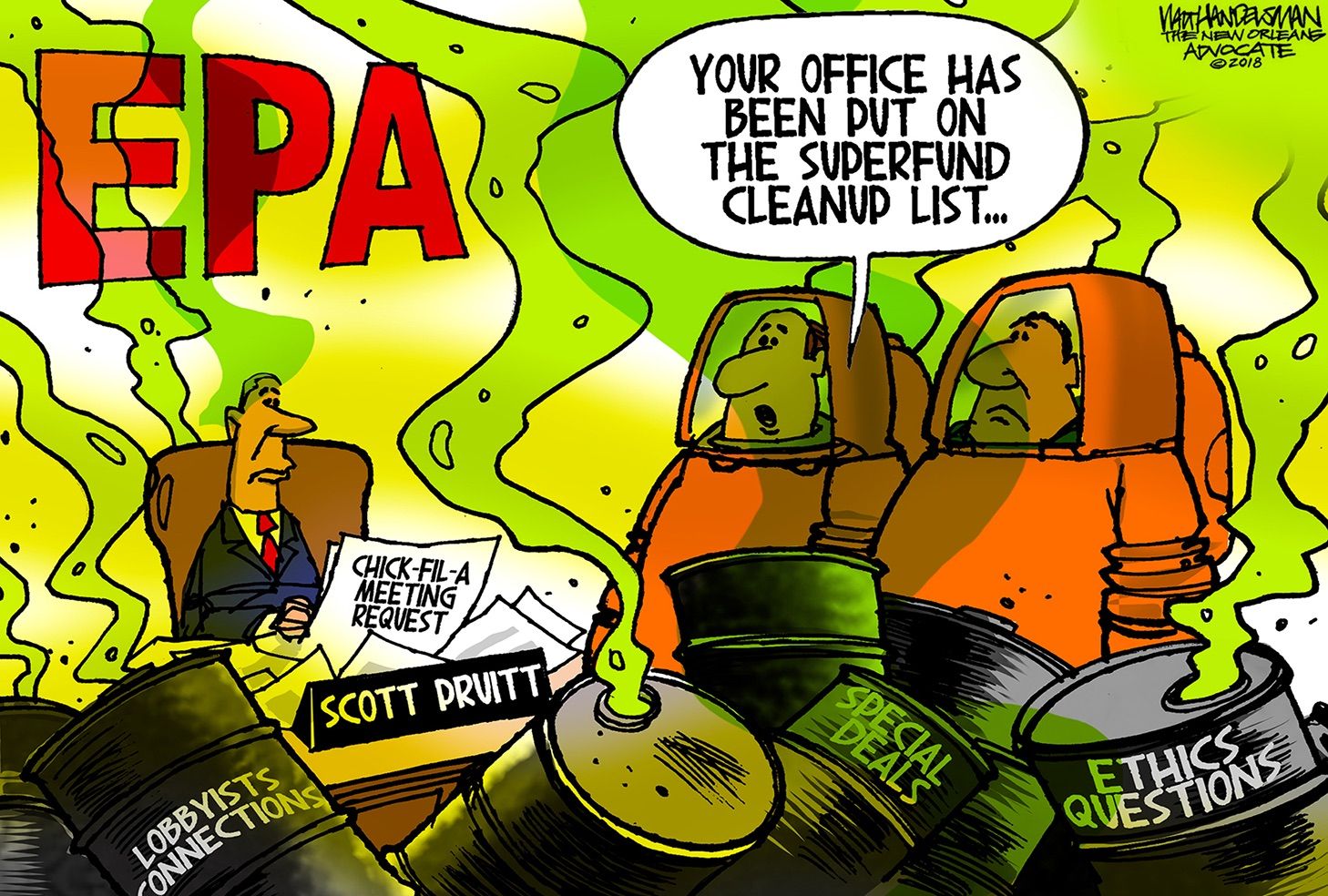 Political cartoon U.S. Scott Pruitt EPA lobbyist Chick-fil-A ethics ...