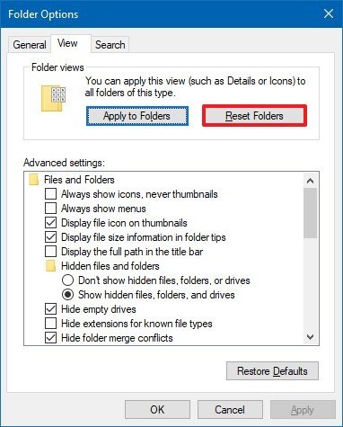 How to reset folder view settings on Windows 10 File Explorer | Windows ...