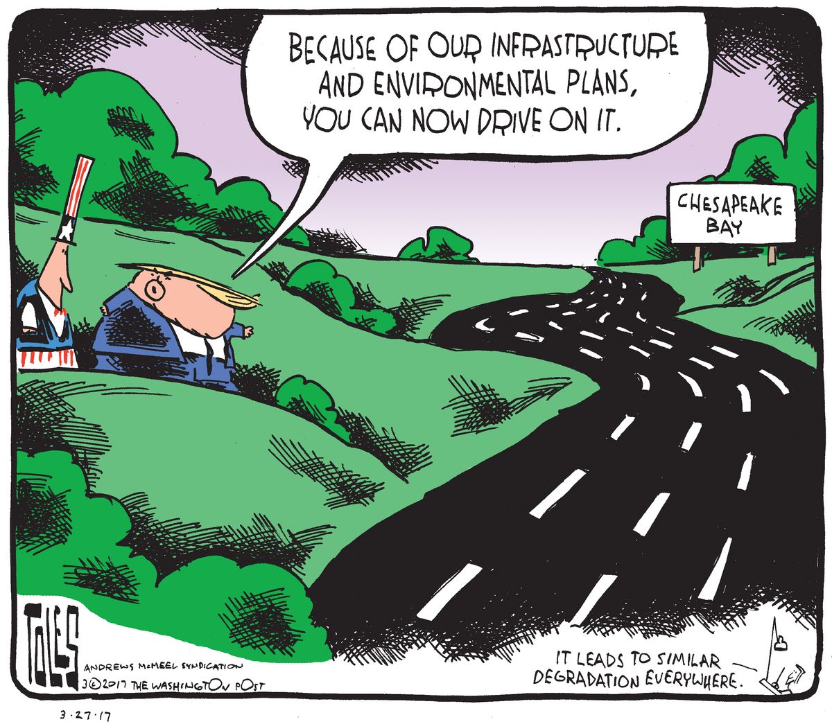 Political Cartoon U.S. President Trump Infrastructure environment ...