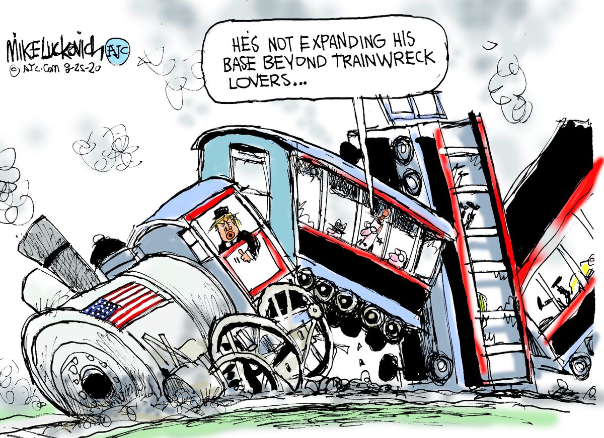 Political Cartoon U.S. Trump 2020 trainwreck base | The Week