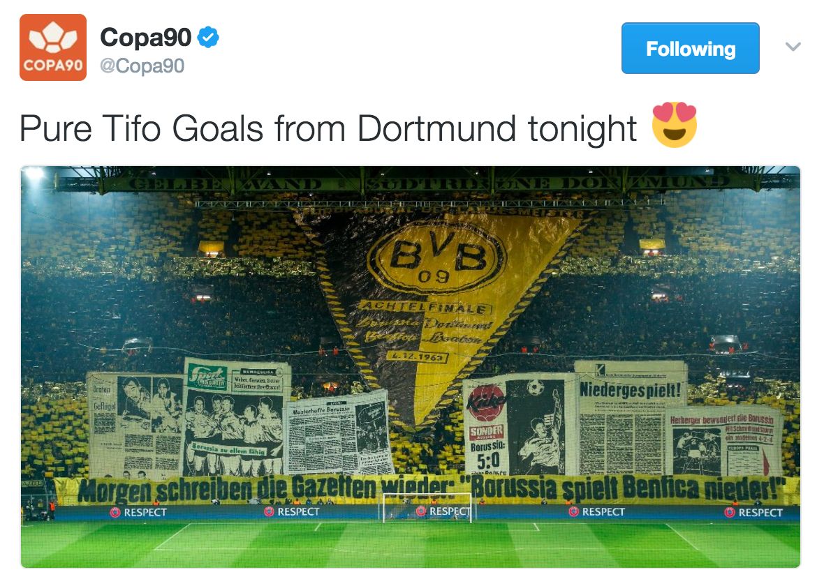 Borussia Dortmund fans produced a sensational tifo ahead of Benfica tie ...