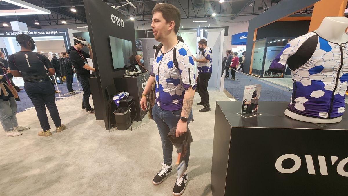 We tried a VR haptic suit that simulates being shot and stabbed at CES ...