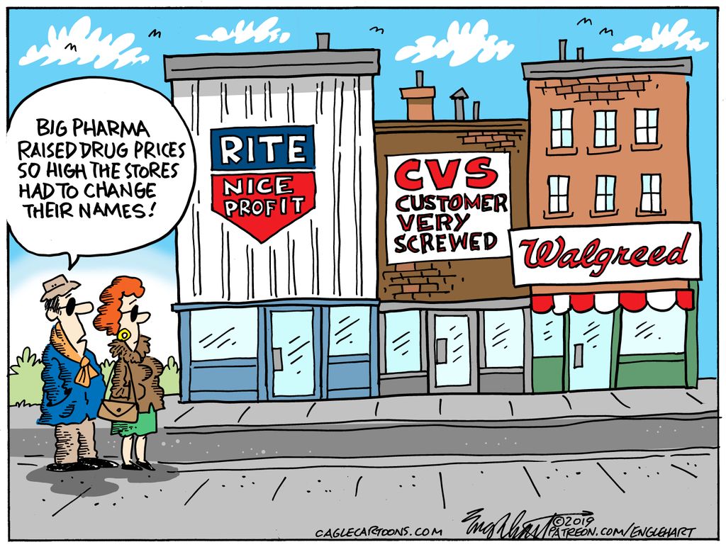 Editorial cartoon U.S. drug prices big pharma CVS walgreens rite aid ...