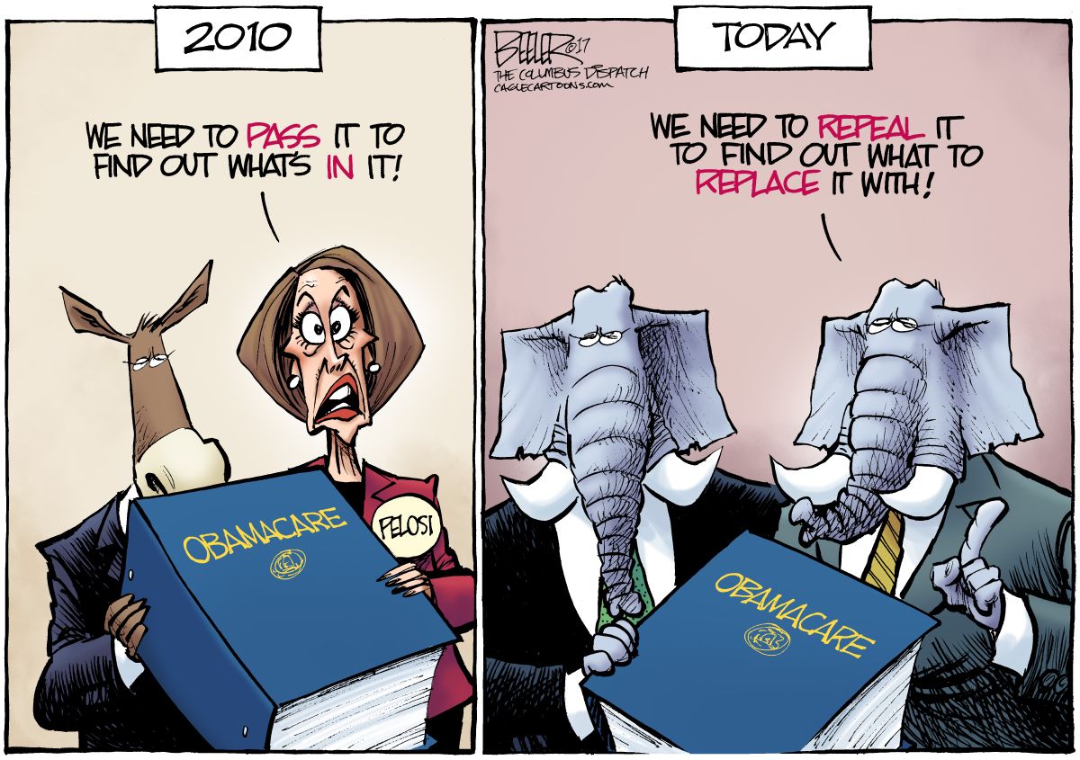 Political cartoon U.S. GOP Democrats Obamacare | The Week