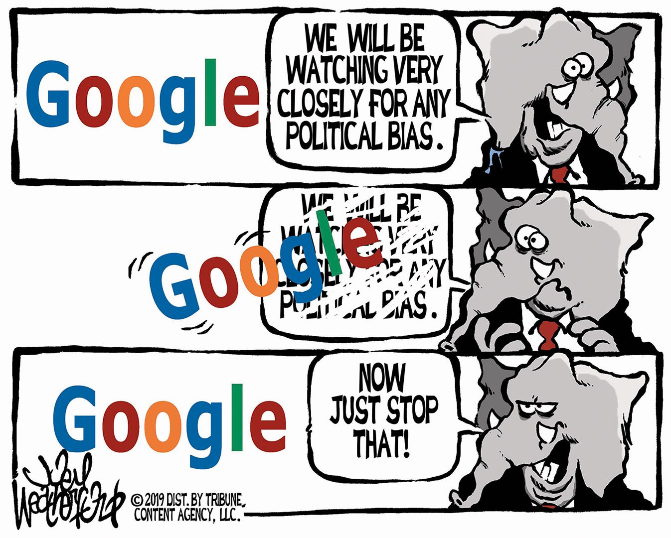 Political Cartoon U.S. GOP Social Media Political Bias Google ...