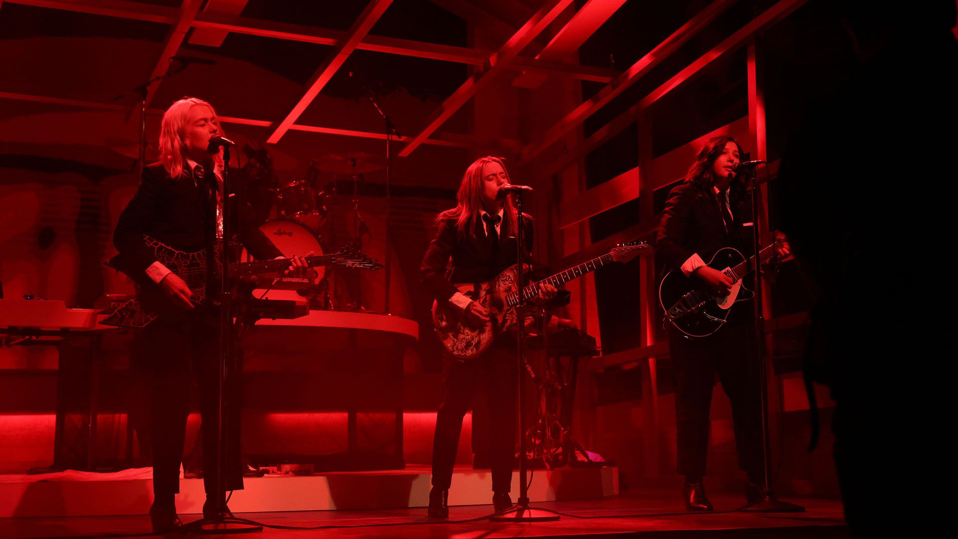 Stranger things: Phoebe Bridgers wields Eddie Munson’s guitar in Boygenius’ instrument-hurling ...