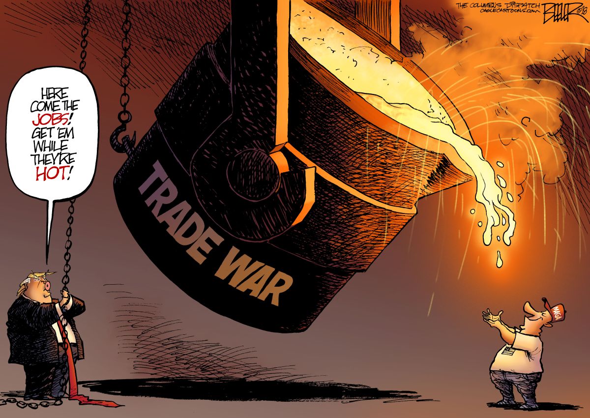 Political cartoon U.S. Trump trade war tariffs jobs | The Week