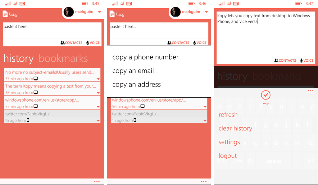 Kopy is a universal Windows app for exchanging info on your PC, Phone ...