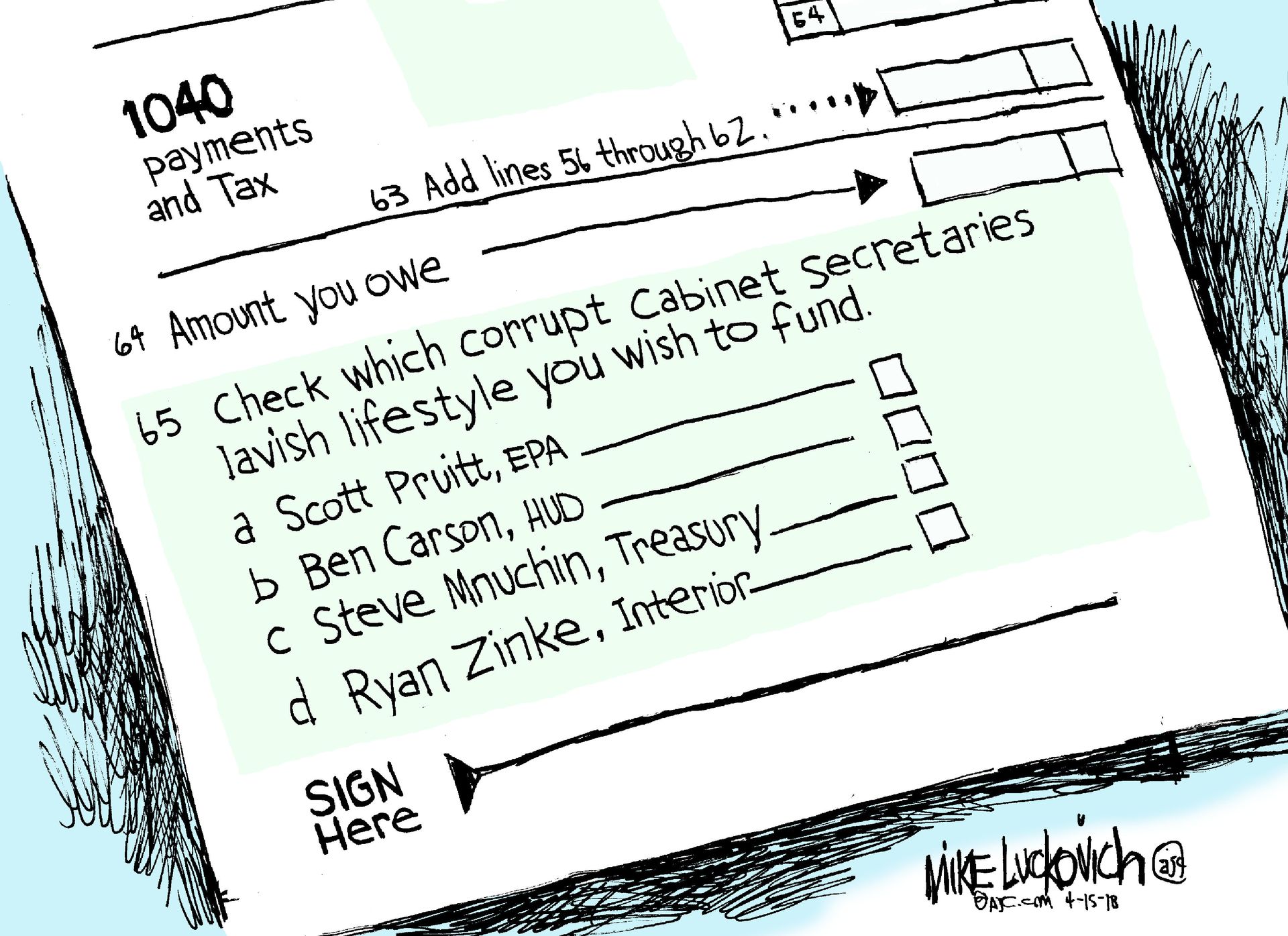 Political cartoon U.S. White House cabinet corruption Scott Pruitt Ben ...