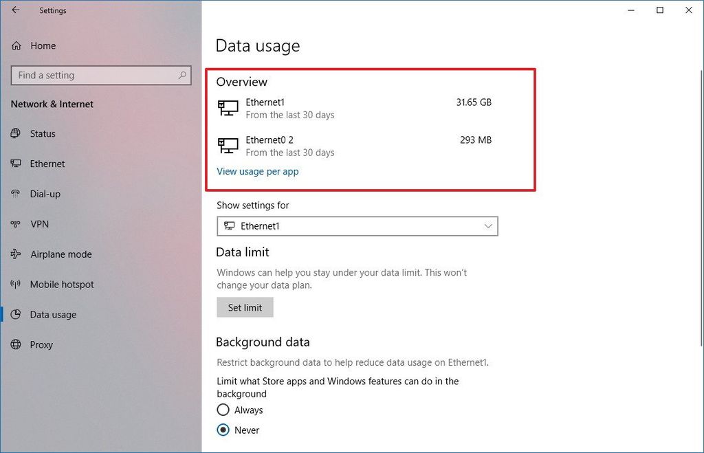 How to monitor and control data usage on Windows 10 April 2018 Update ...