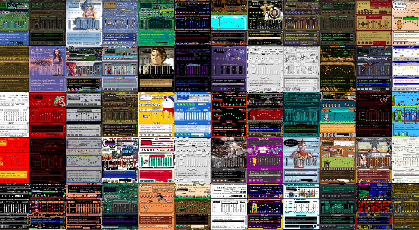 Here's an interactive archive of 65,000 Winamp skins for you to browse ...