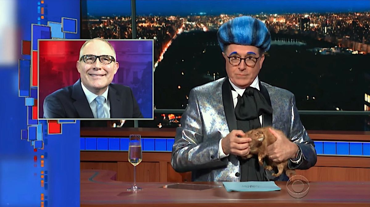 Stephen Colbert bids a toxic farewell to Scott Pruitt, Hunger Games ...