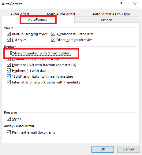 How to change 'smart' quotes to 'straight' quotes in Microsoft Word ...