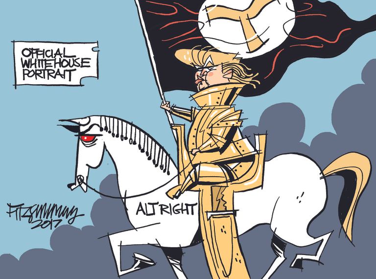 Political cartoon U.S. Trump white supremacy alt-right portrait | The Week