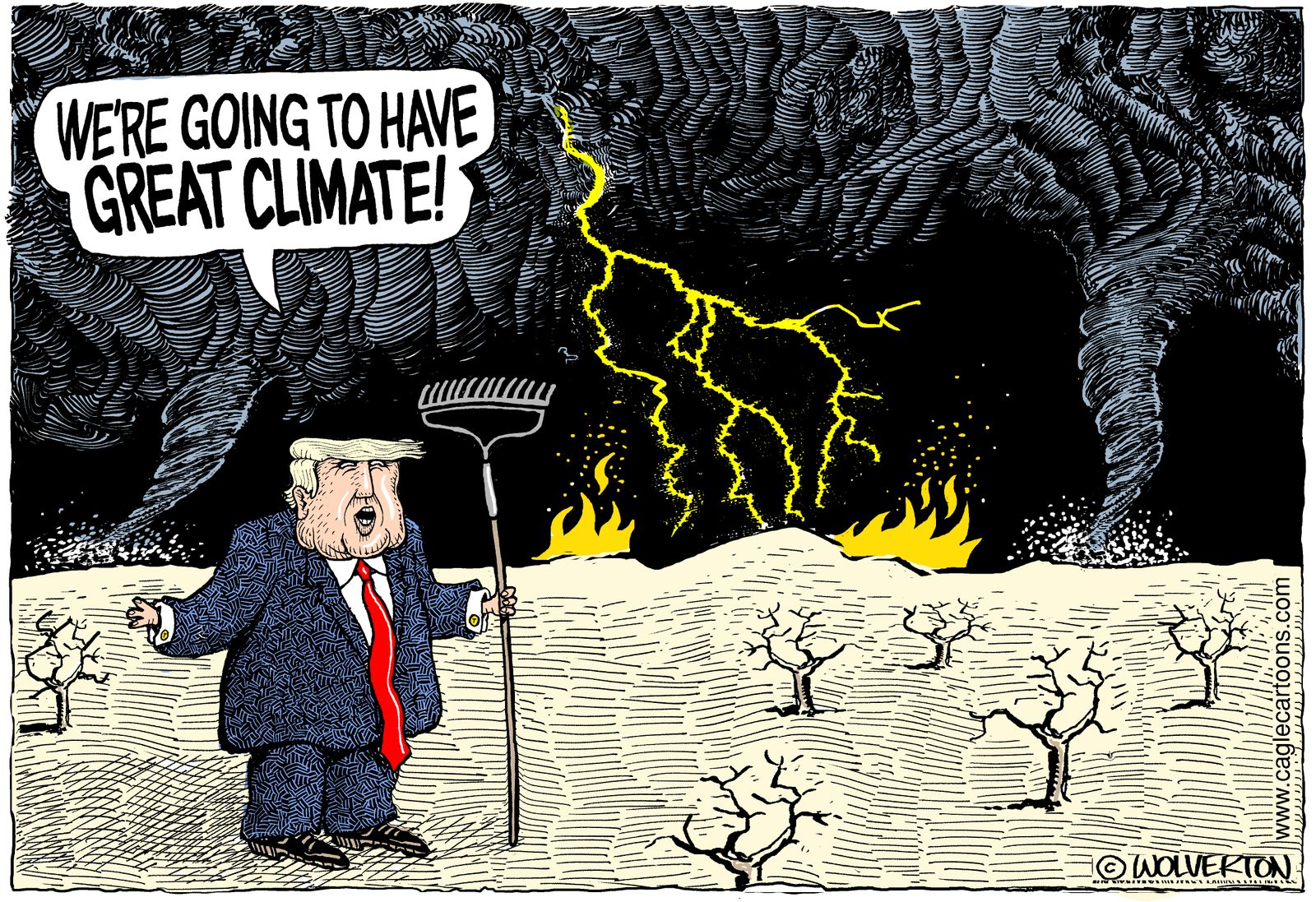 Political cartoon U.S. climate change Trump California Camp Fire forest ...