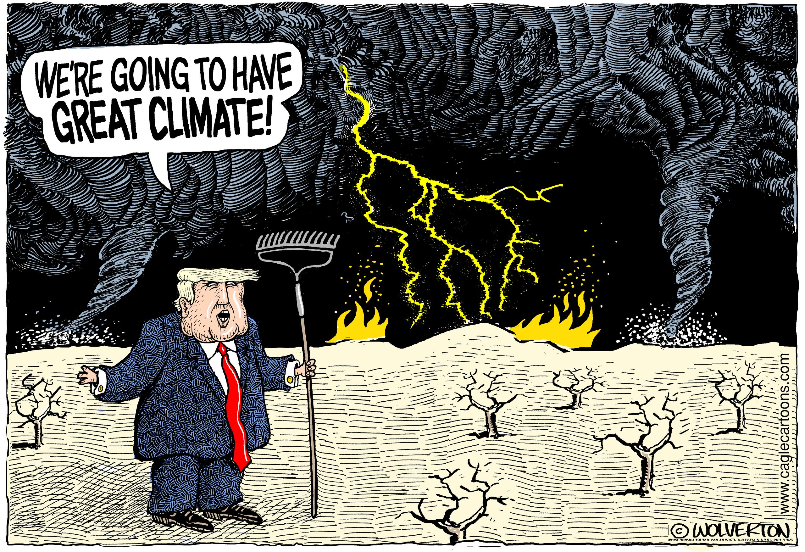 Political cartoon U.S. climate change Trump California Camp Fire forest ...