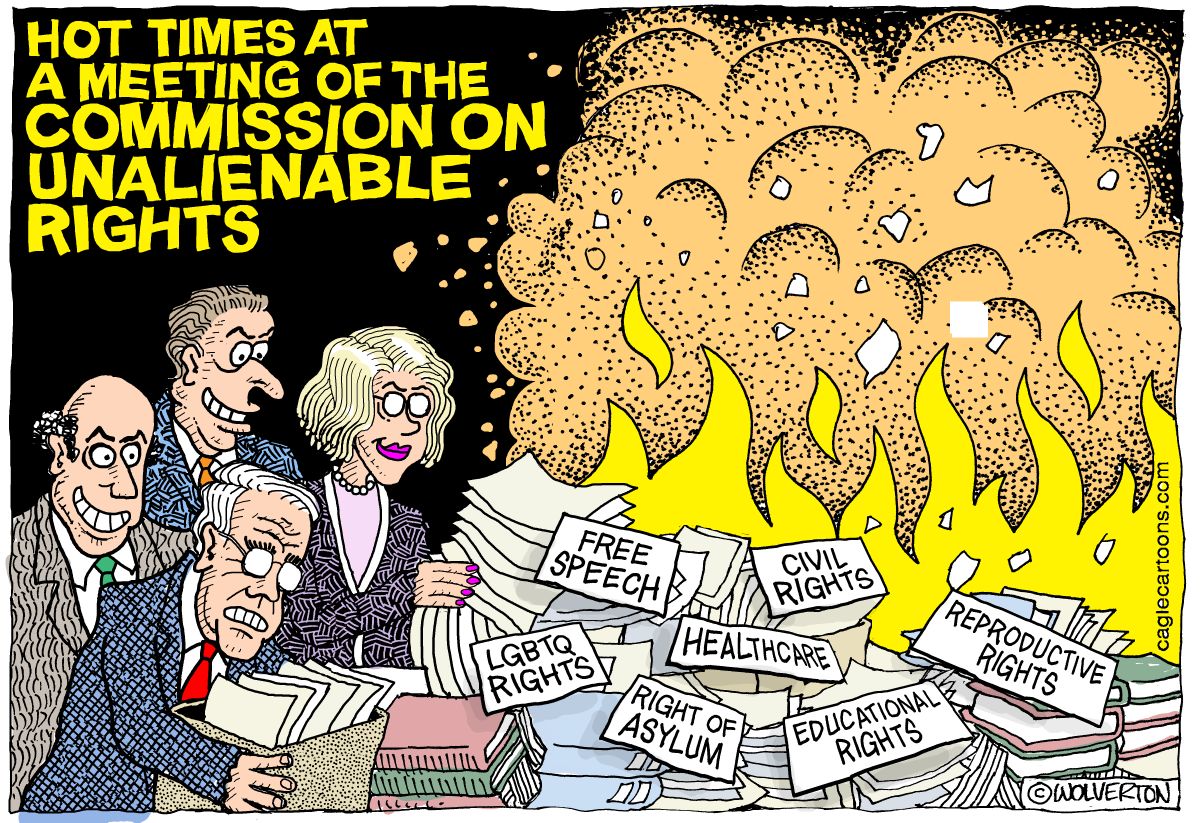 Political Cartoon U.S. Commission Unalienable Rights Pompeo Fire Asylum ...