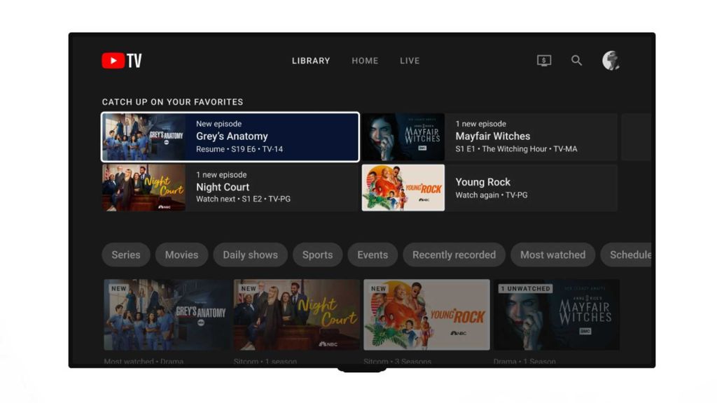 YouTube TV receives redesigned Library and Live tabs for better content ...