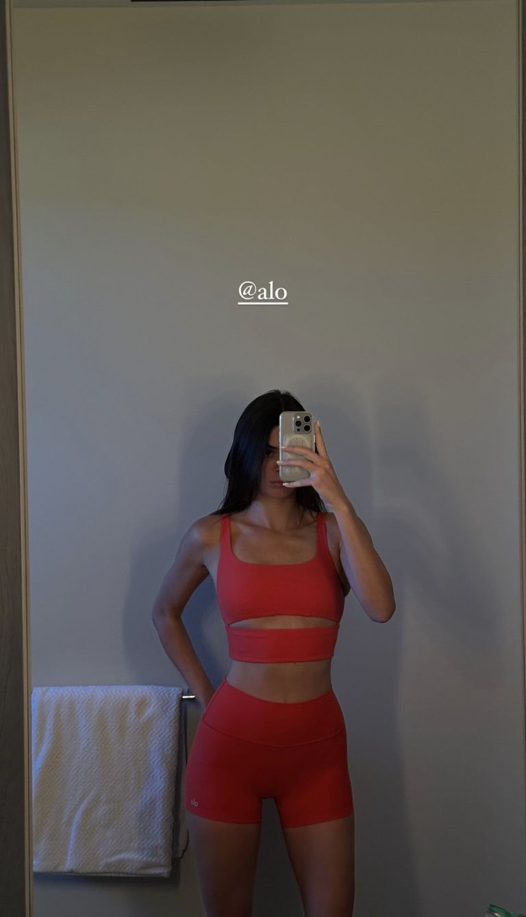 Kendall Jenner Brings the Heat in Chili Pepper Red, Cut-Out Alo Yoga ...