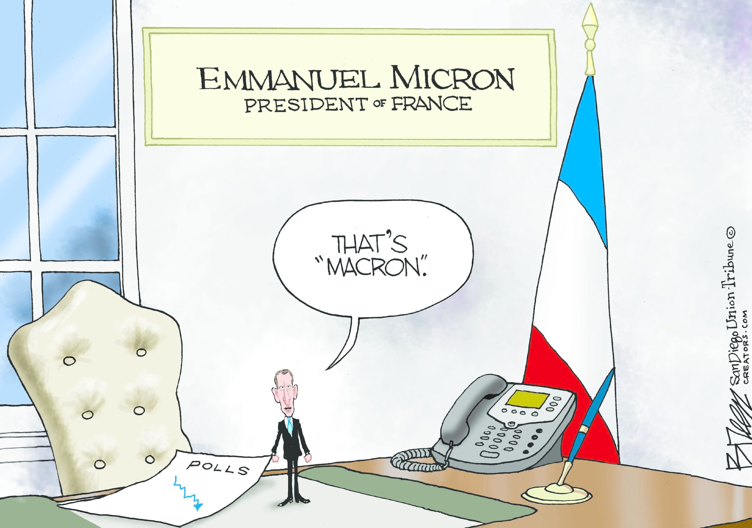 Political cartoon world France protests yellow vest President Emmanuel ...