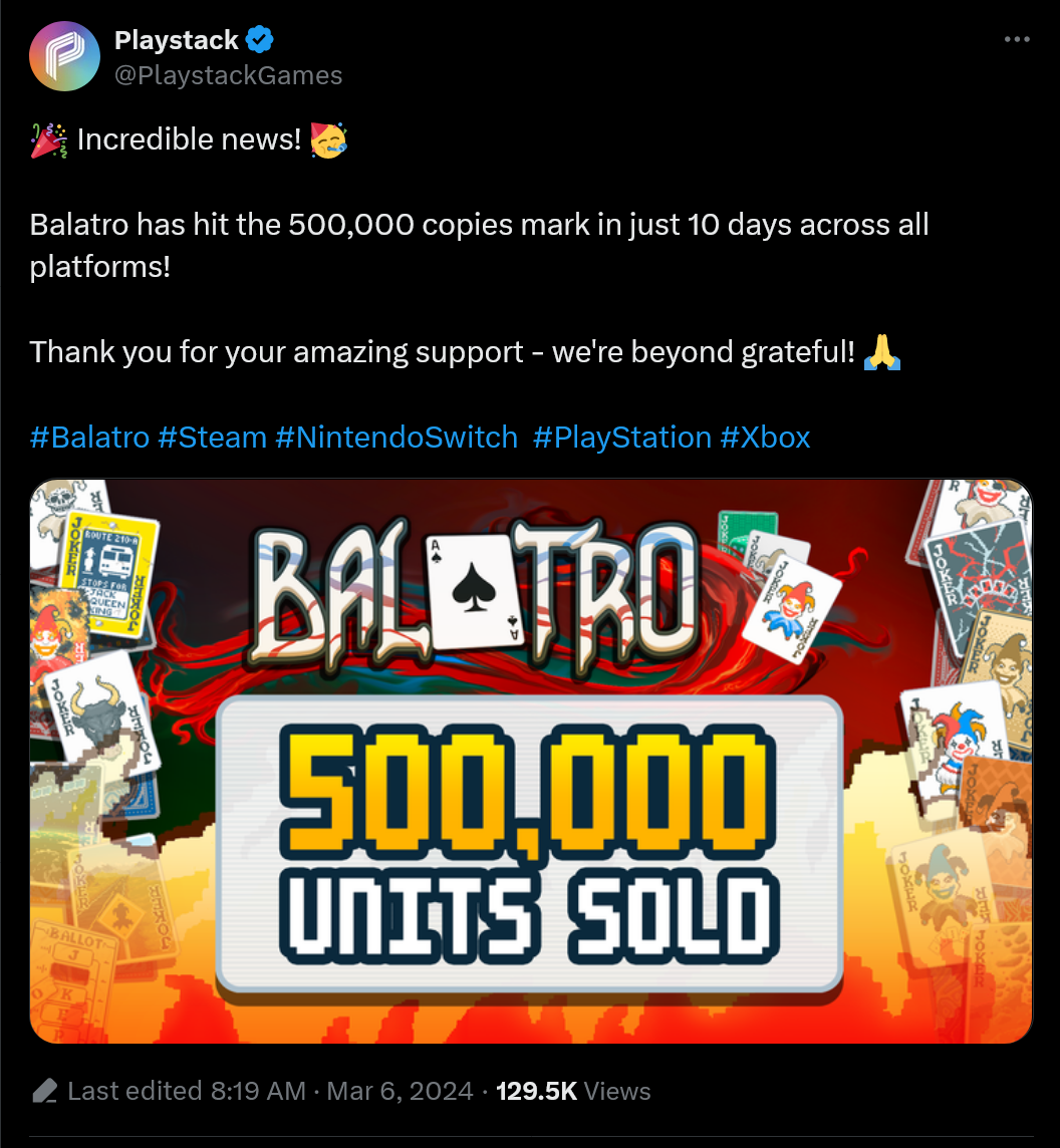 Poker roguelike sensation Balatro sells more than 500,000 copies in ...